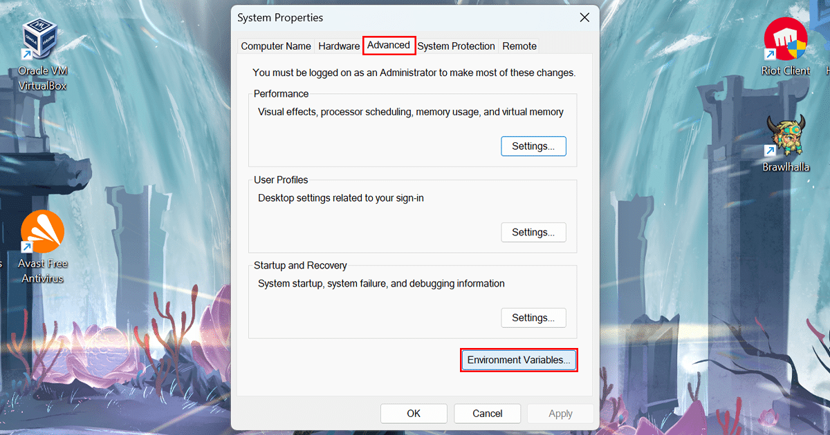 Erstellen von Umgebungsvariablen in Windows 11